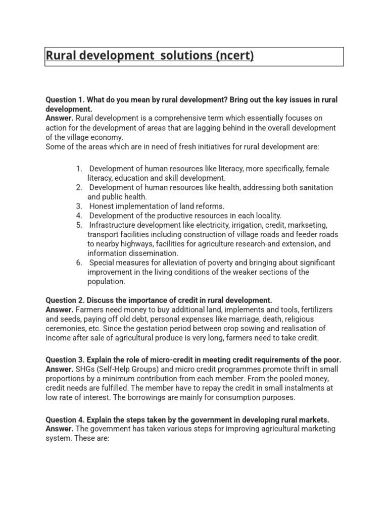 Rural Development Solutions (Ncert) | PDF
