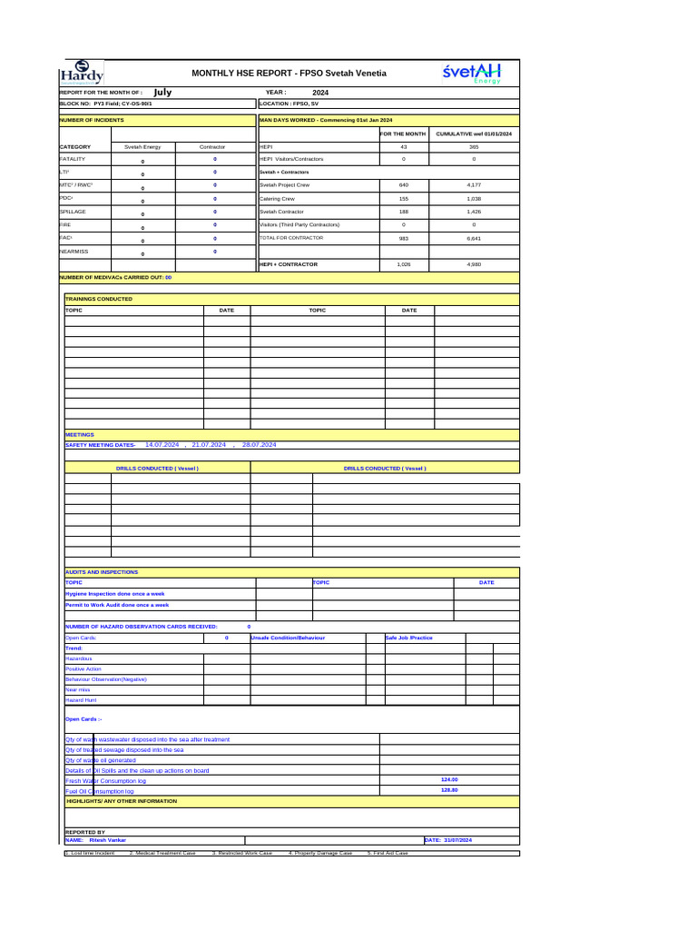 SV Monthly HSE Report - July | PDF