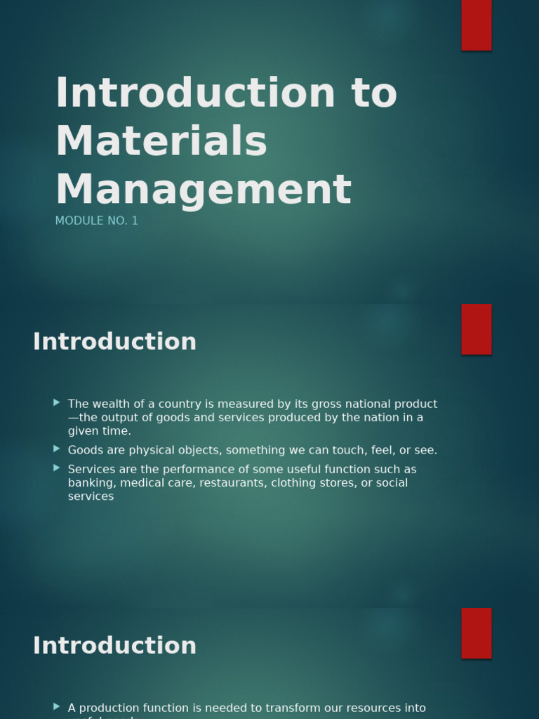 Module No. 1 - Introduction To Materials Management | PDF