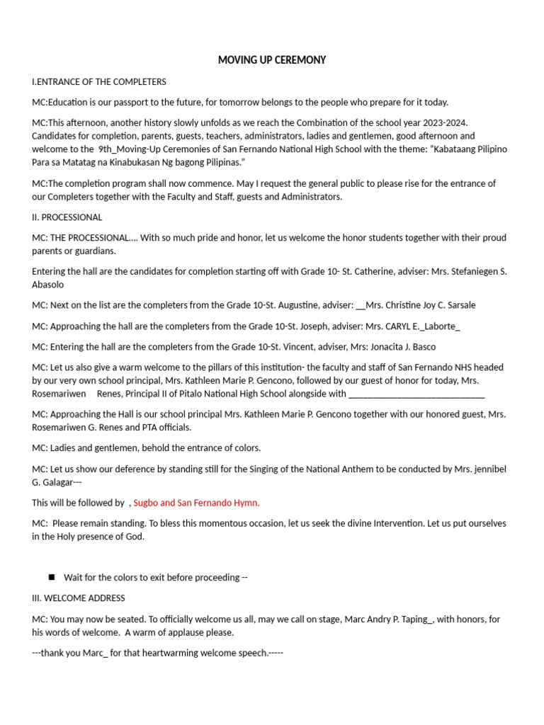 MOVING UP CEREMONY - Script.draft | PDF