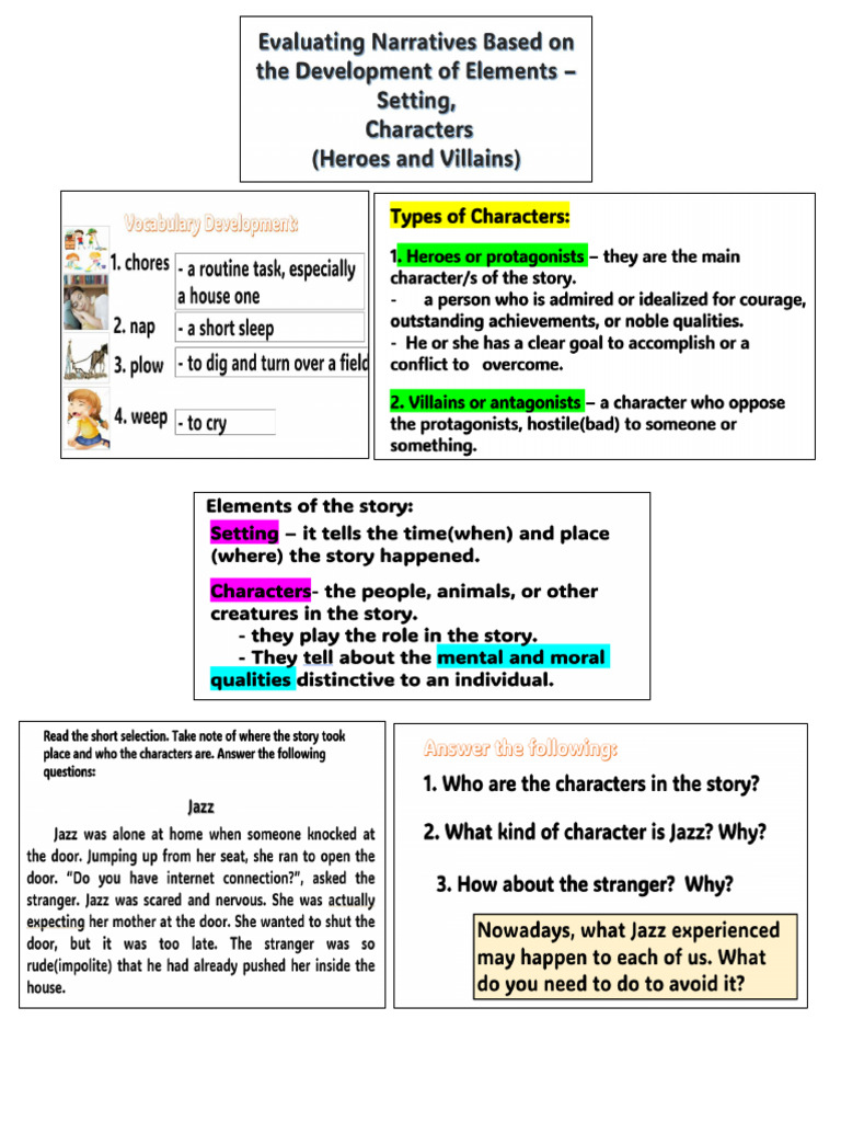 Evaluating Narratives Based On The Development of Elements Character Setting Plot | PDF