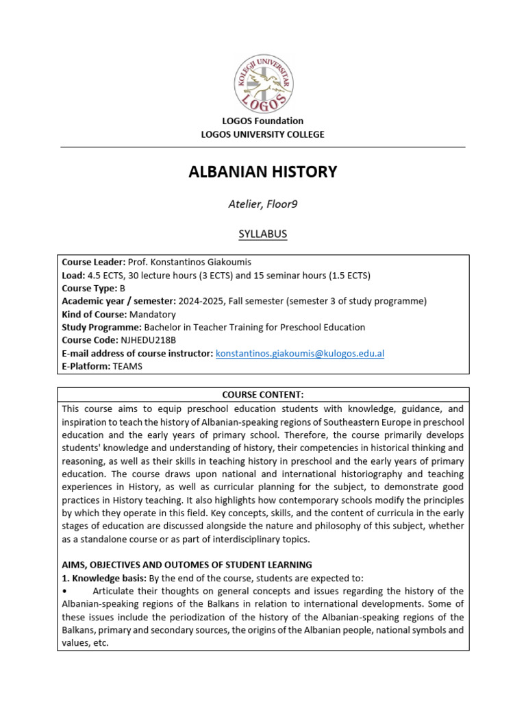 Albanian - History - Giakoumis - Fall 2024 | PDF
