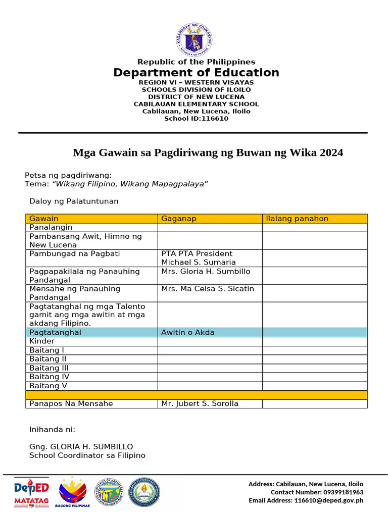 Program Matrix - Buwan NG Wika | PDF