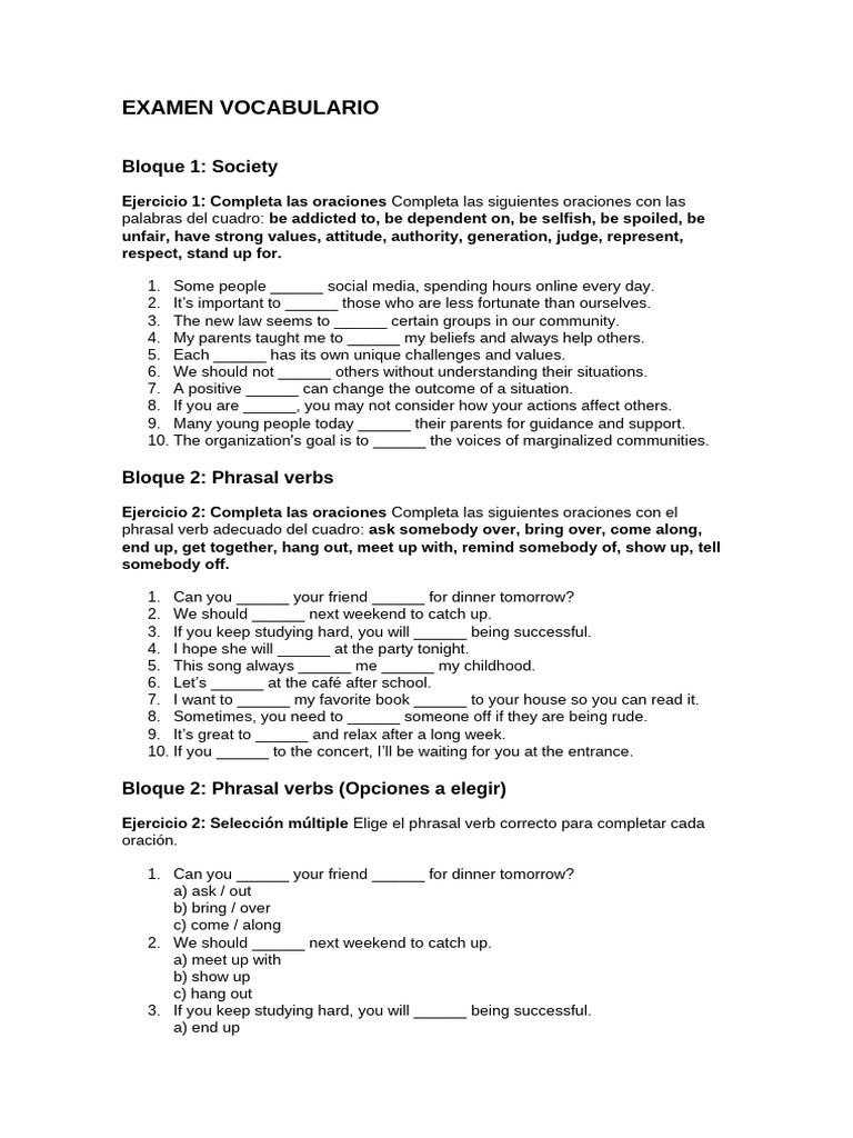 EXAMEN VOCABULARIO | PDF