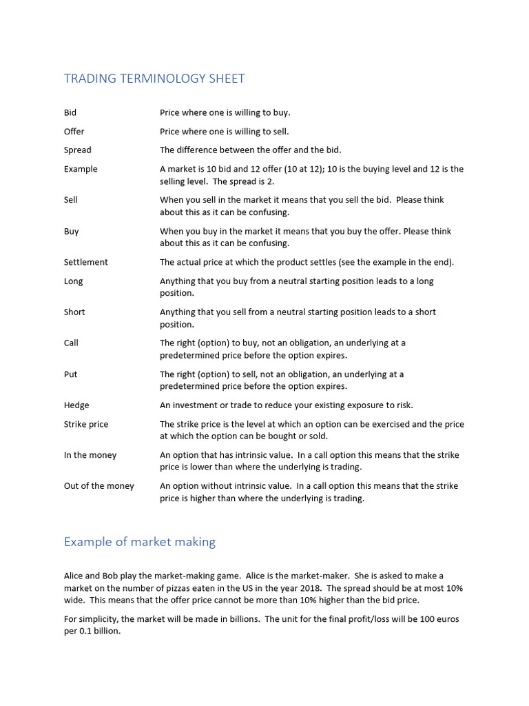 Trading Terminology Sheet | PDF