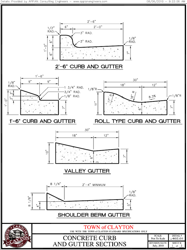 402-01 Concrete Curb and Gutter Sections PDF | PDF