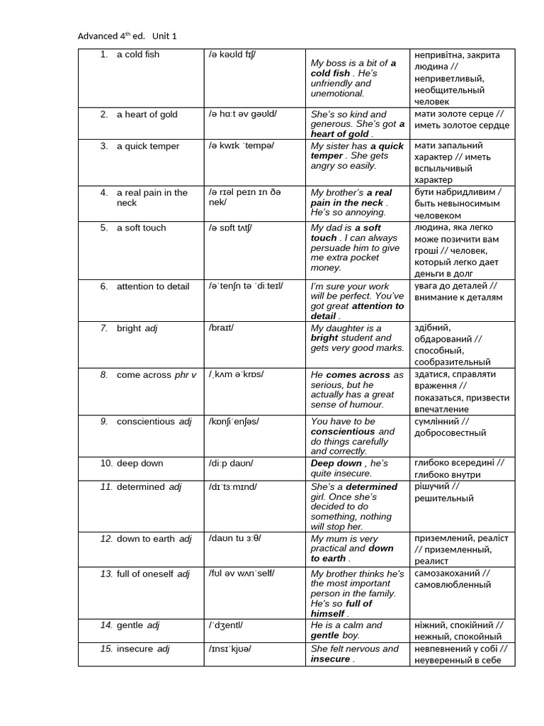 Advanced Unit 1 | PDF