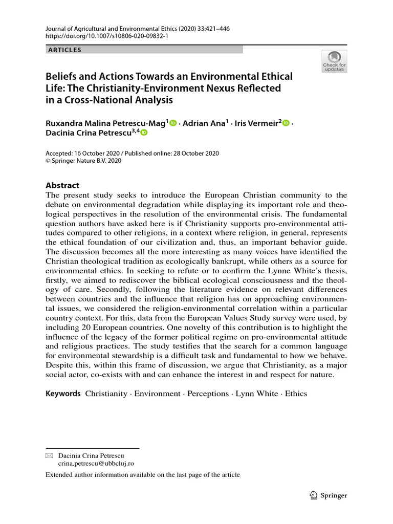 Beliefs and Actions Towards An Environmental Ethical Life - The ...