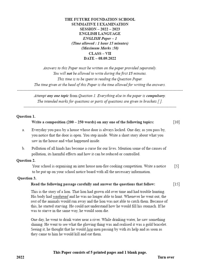 2022-Term-I-ENG1-7 Set 1 | PDF