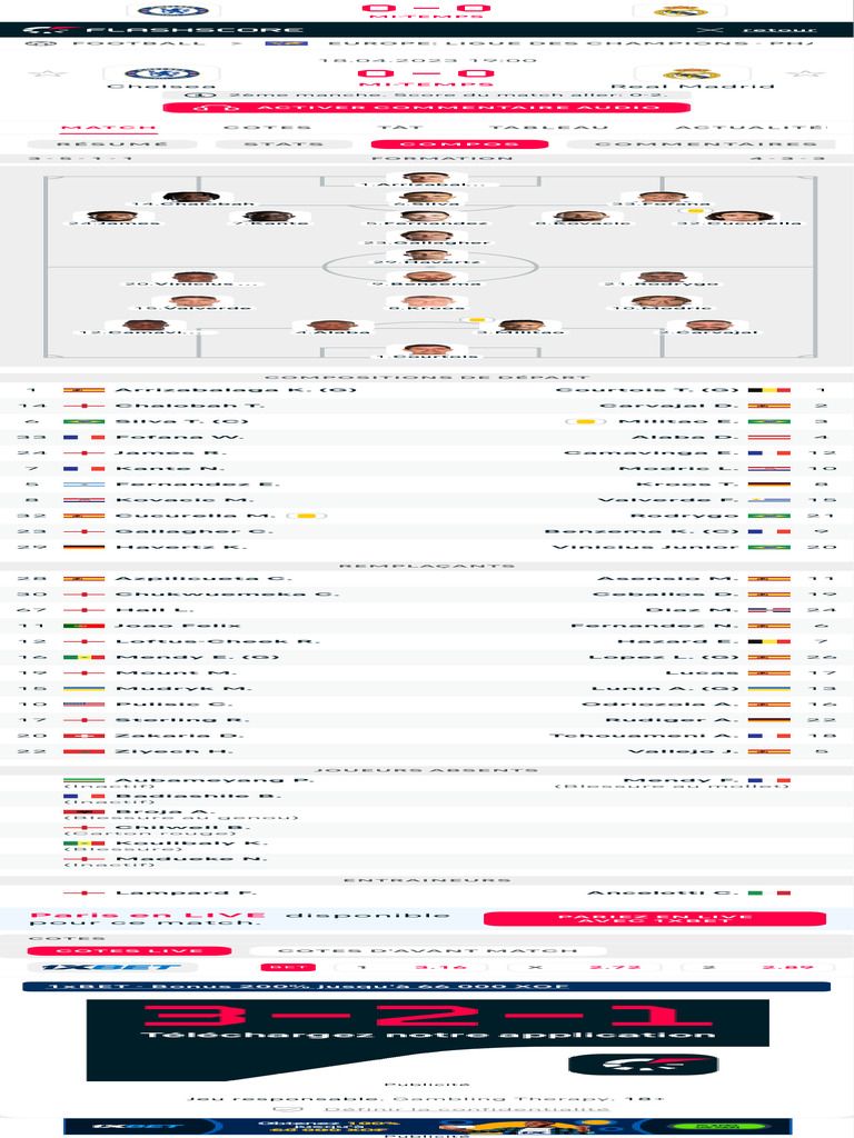 CHE 0-0 RMA Chelsea - Real Madrid Compos | PDF