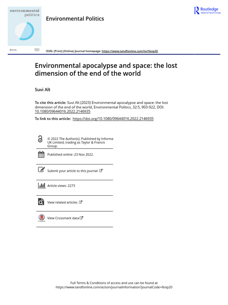 Environmental Apocalypse and Space The Lost Dimension of The End of The ...