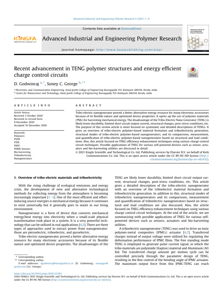 Recent Advancement in TENG Polymer Structures - 2021 - Advanced ...