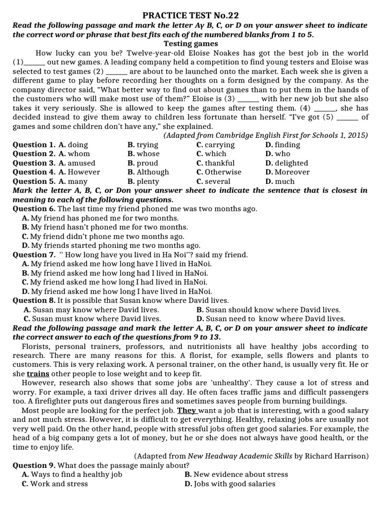 Practice Test 22 | PDF