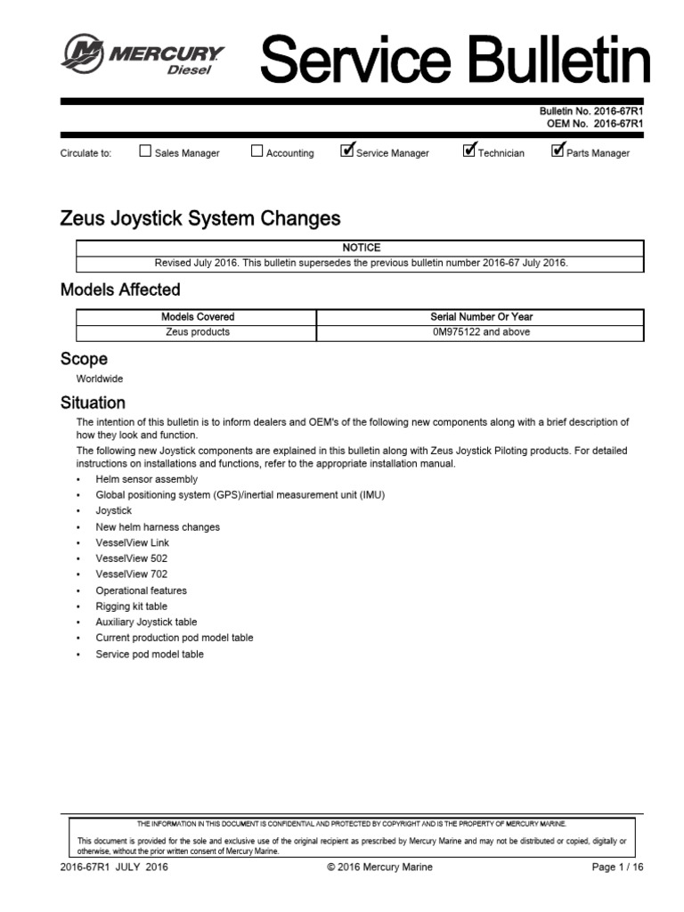 Mercury Joystick Service Bulletin | PDF