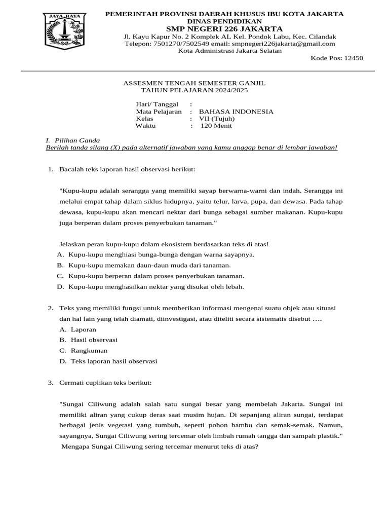 Soal Ats Ganjil 2024-2025 Bindo Viii 226 | PDF