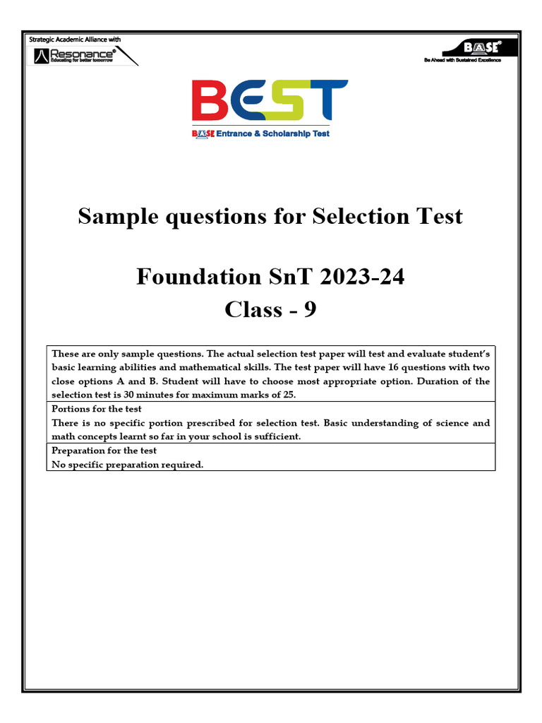 9th Sample Paper Q + Keys | PDF