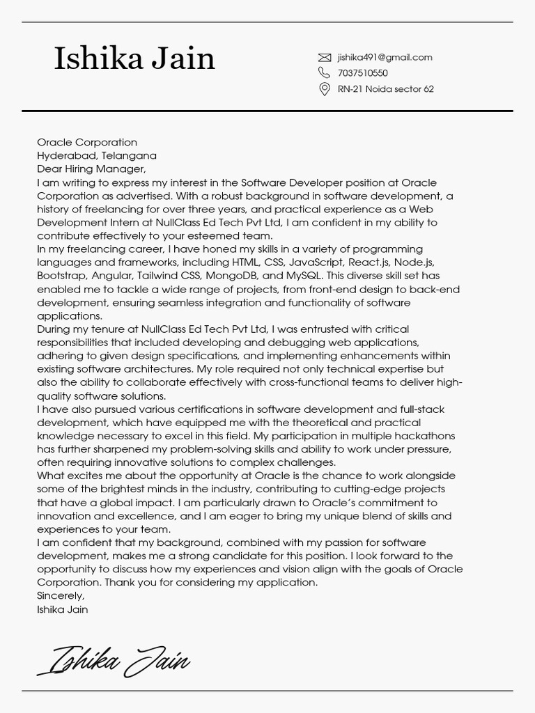 Oracle Cover Letter | PDF