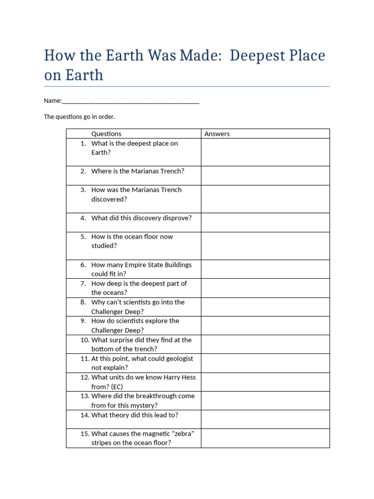 How The Earth Was Made Deepest Place On Earth | PDF