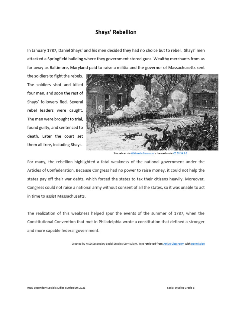 SS8 Shays Rebellion Reading Unit 4 | PDF