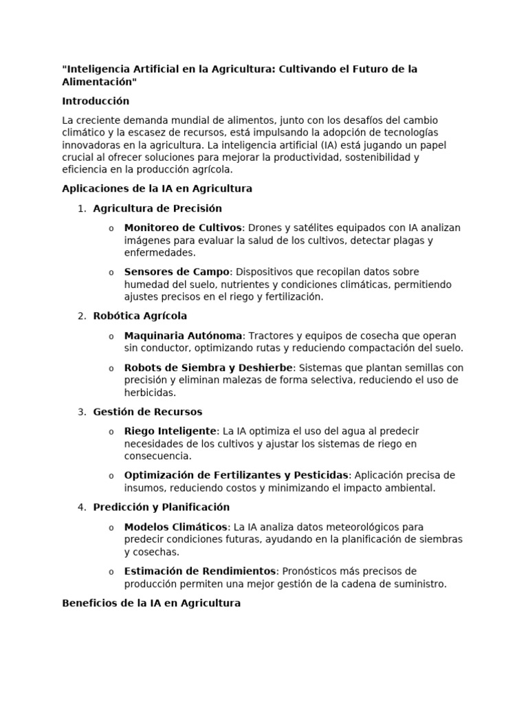 Inteligencia Artificial en La Agricultura | PDF