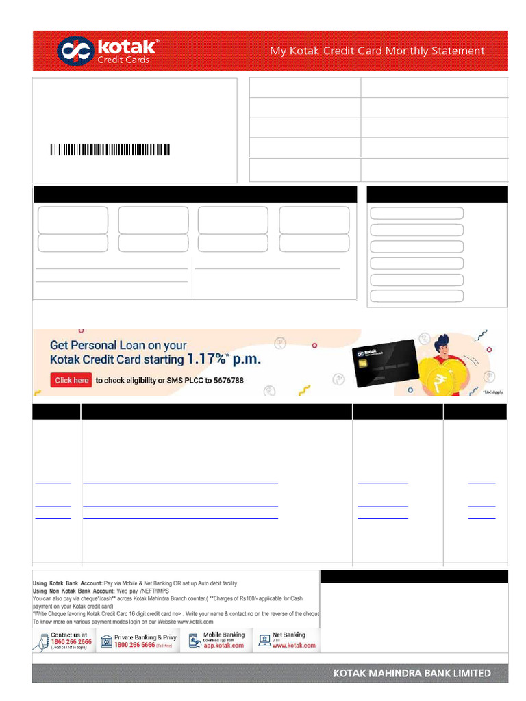 Kotak Credit Card Statement Aug 2024 | PDF | Credit Card | Banking Technology