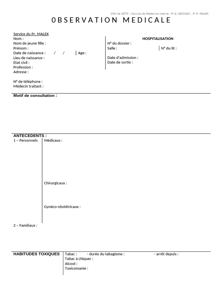 Observation Medicale | PDF