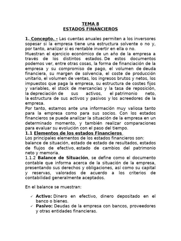 Tema 8 Estados Financieros | PDF