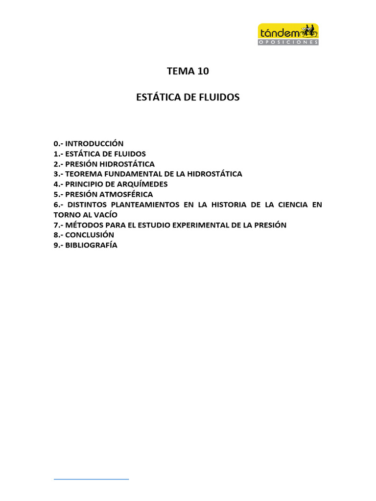 TEMA 10 FyQ Tandem Formación - Estatica de Fluidos | PDF