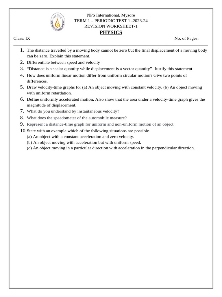 Class 9 Worksheet | PDF