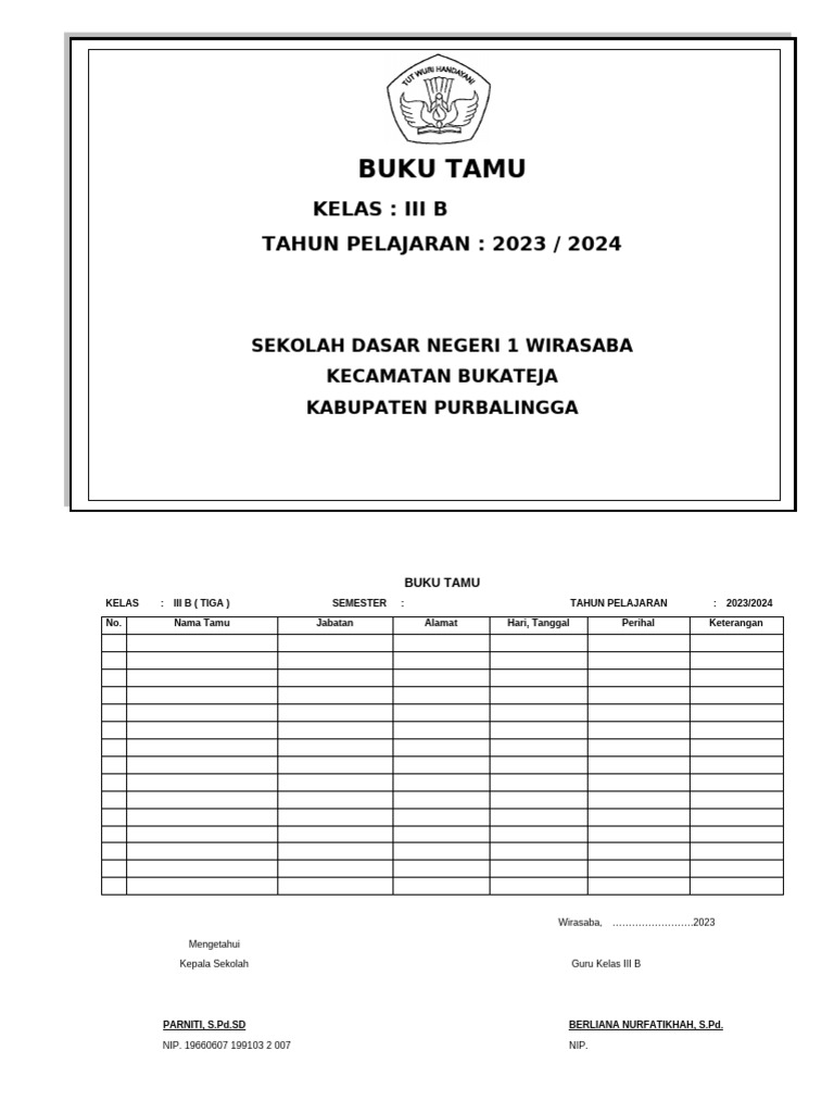 Format Buku Tamu SD KELAS 1 2 3 4 5 DAN 6 Kurikulum 2013 Upload by DTECHNOINDO | PDF