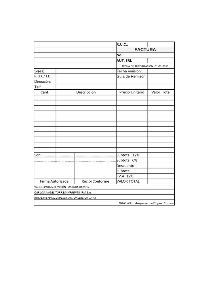Ejemplo Editable de Factura | PDF