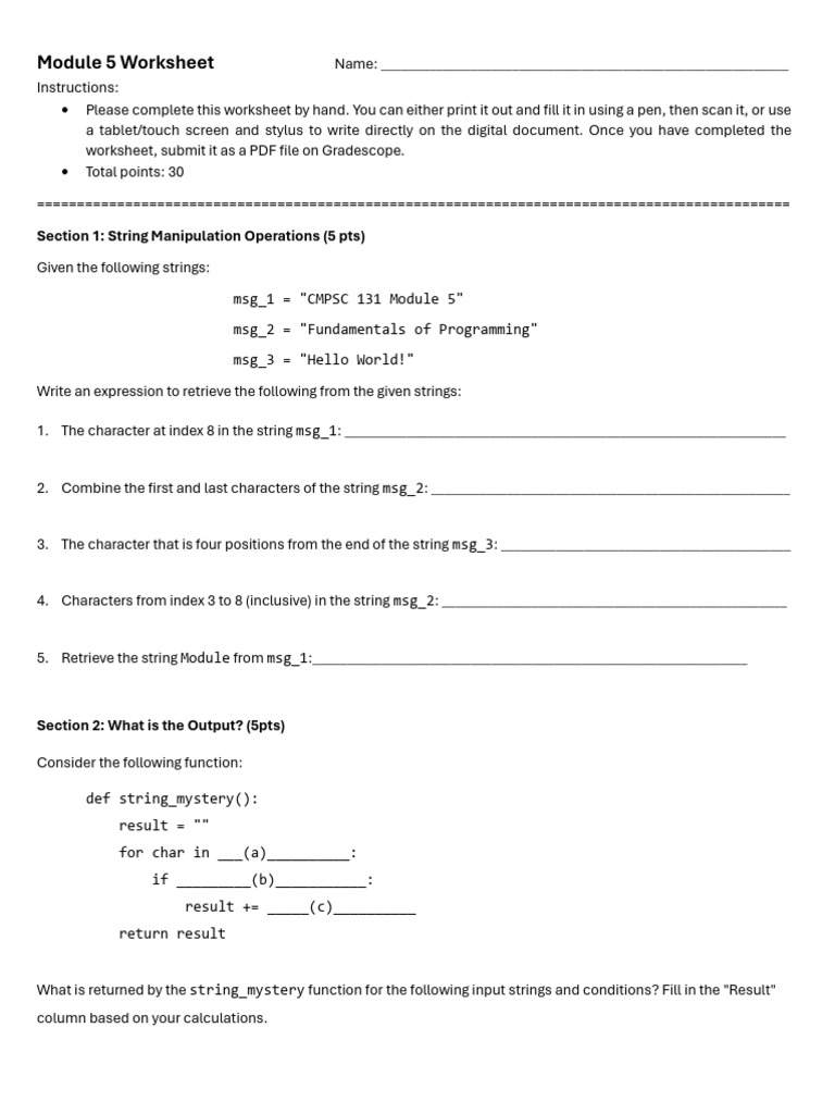 Module 5 Worksheet | PDF