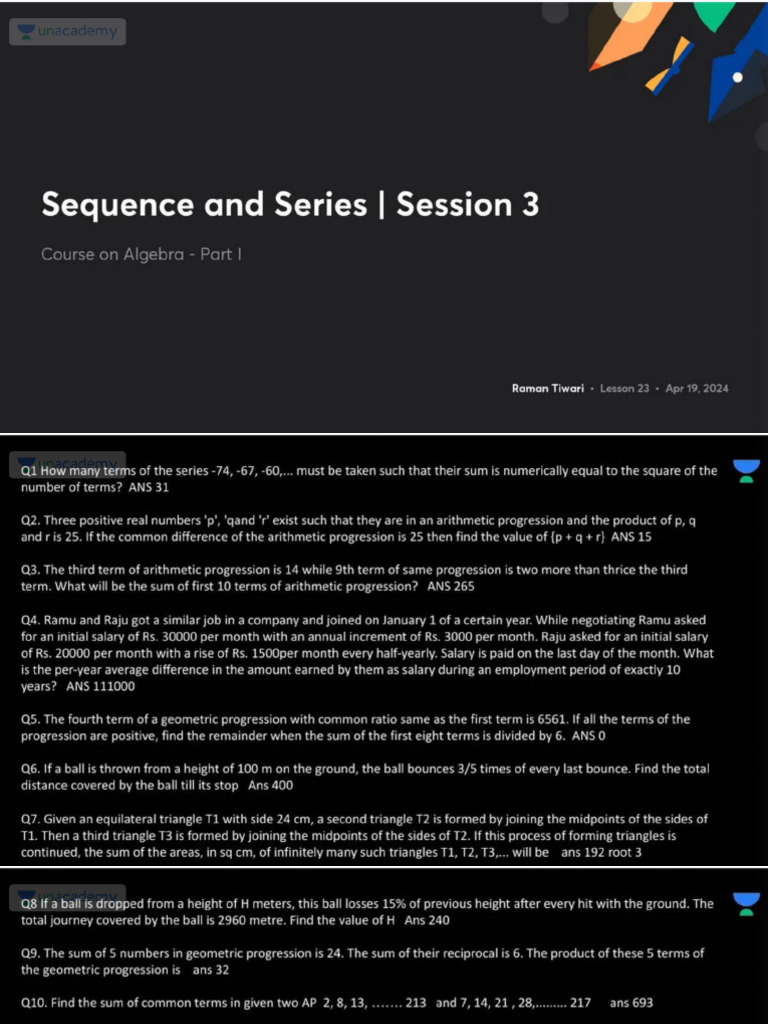 Sequence and Series Session 3 No Anno | PDF