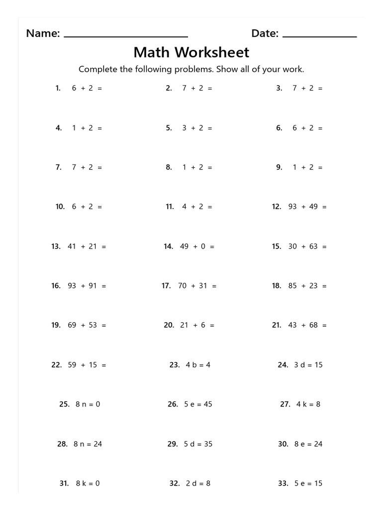 Custom Math Worksheet Generator - Math Goodies 4 | PDF