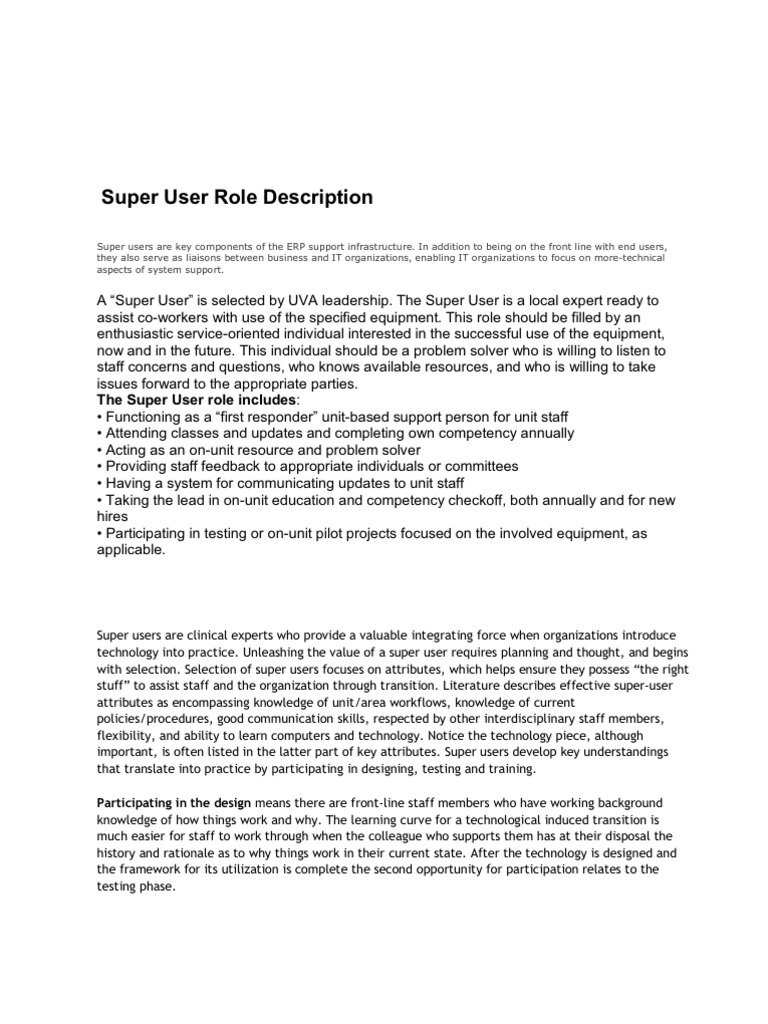 Super User Role Description | PDF | Cognition | Behavior Modification