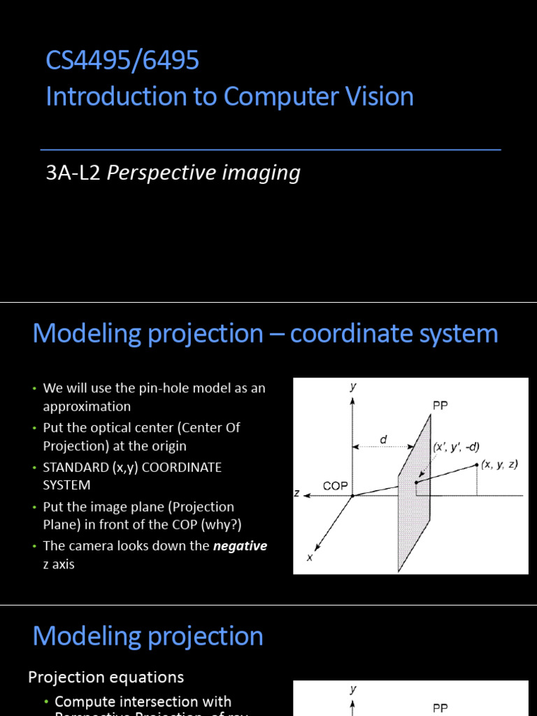 CS4495/6495 Introduction To Computer Vision: Perspective Imaging | PDF