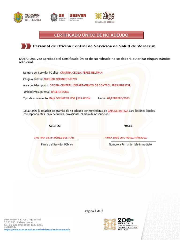 Certificado Unico de No Adeudo | PDF