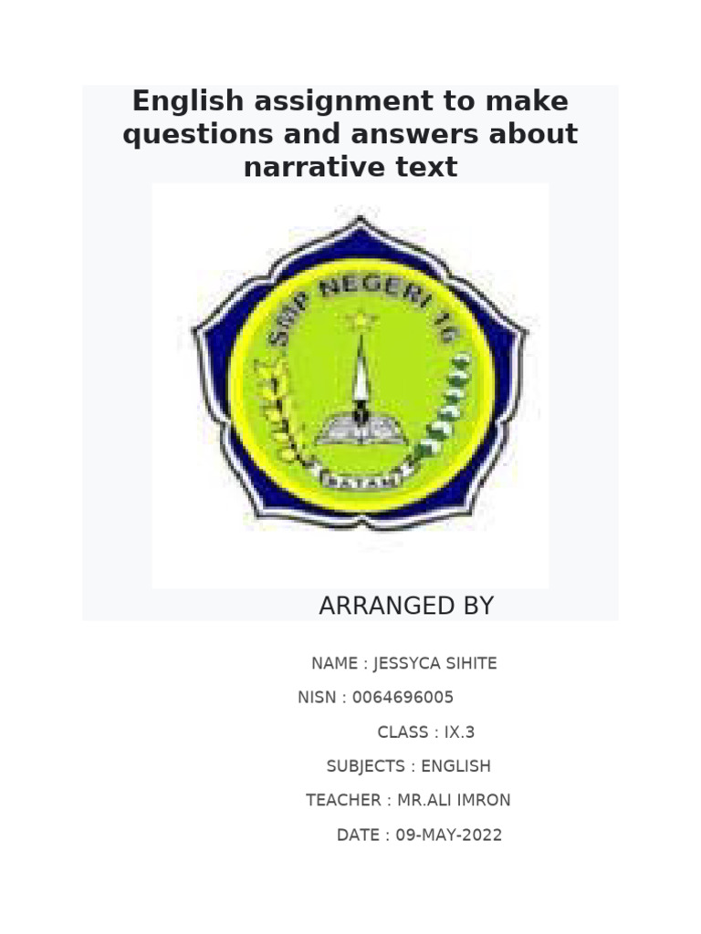 English Assignment To Make Questions and Answers About Narrative Text ...