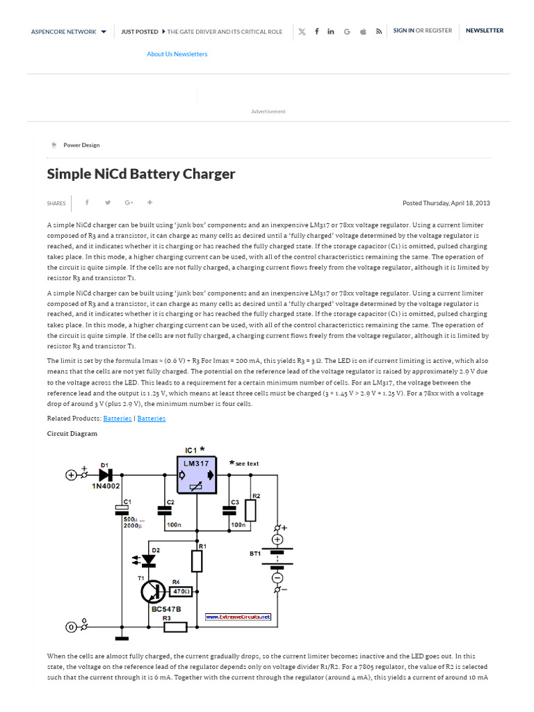Simple NiCd Battery Charger - EEWeb | PDF