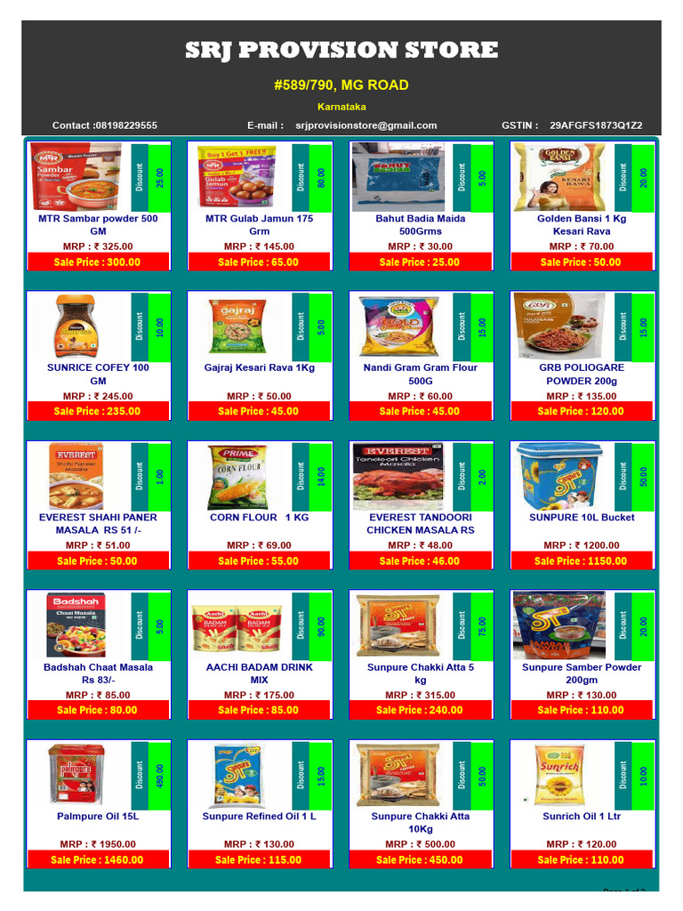 SRJ Provision Store: #589/790, MG ROAD | PDF
