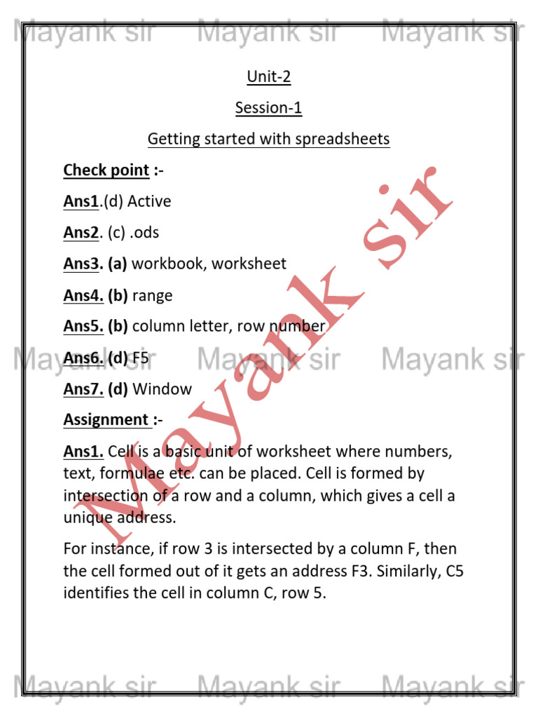 Class-9 Part-B Unit-2 Session-1 Getting Started With Spreadsheets Final | PDF