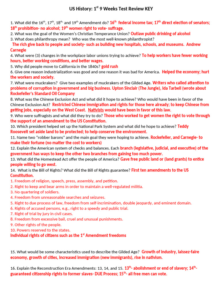 23-24 1st 9 Weeks Test Review Key | PDF