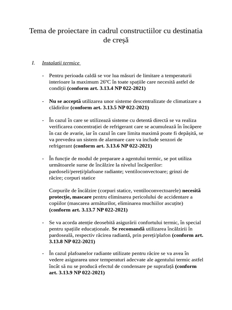 Tema de Proiectare Crese | PDF