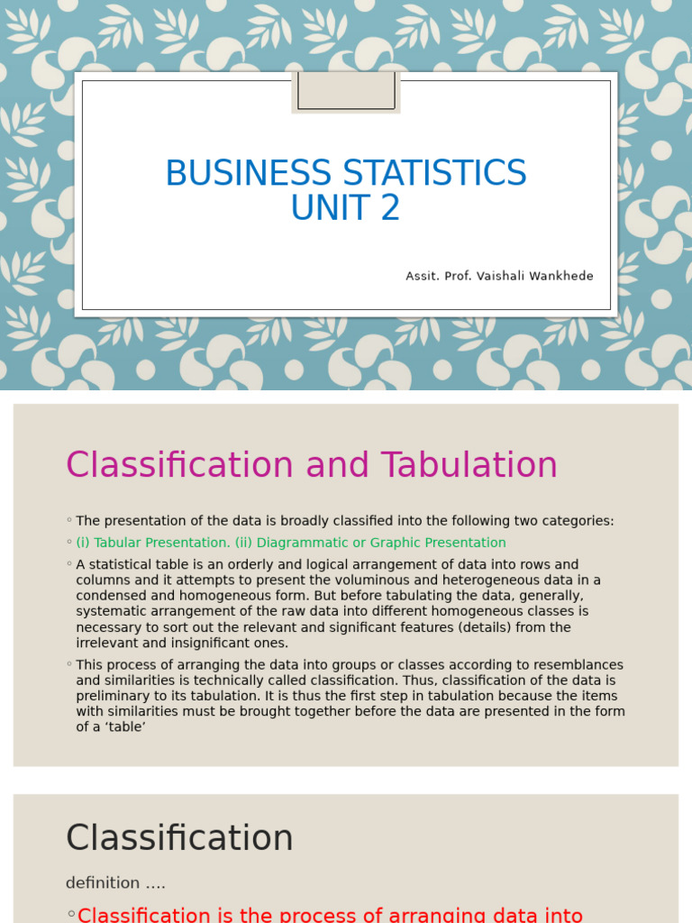 Business Statistics Classification and Tabulation | PDF | Quantitative Research | Probability ...