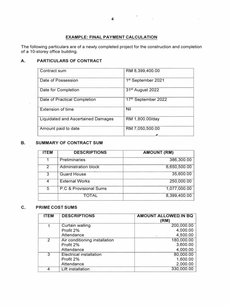 Final Account & Payment Example (Question & Answer) | PDF