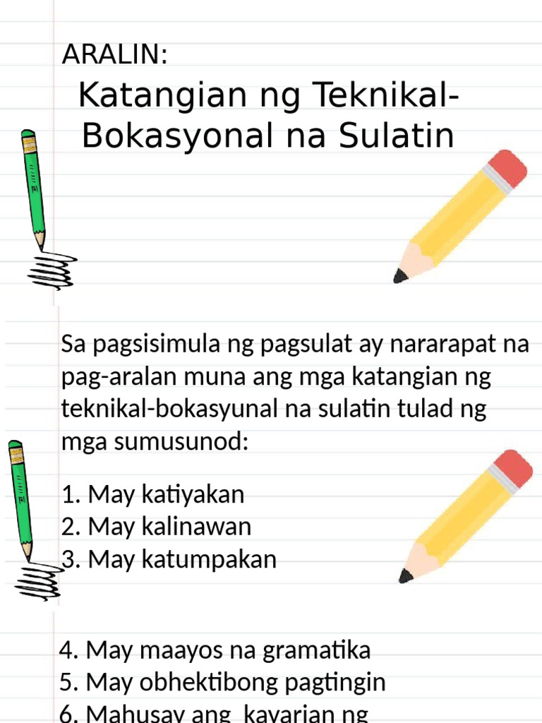 Aralin2 Katangianngteknikalbokasyunalnasulatin 230223020501 3a053147 | PDF