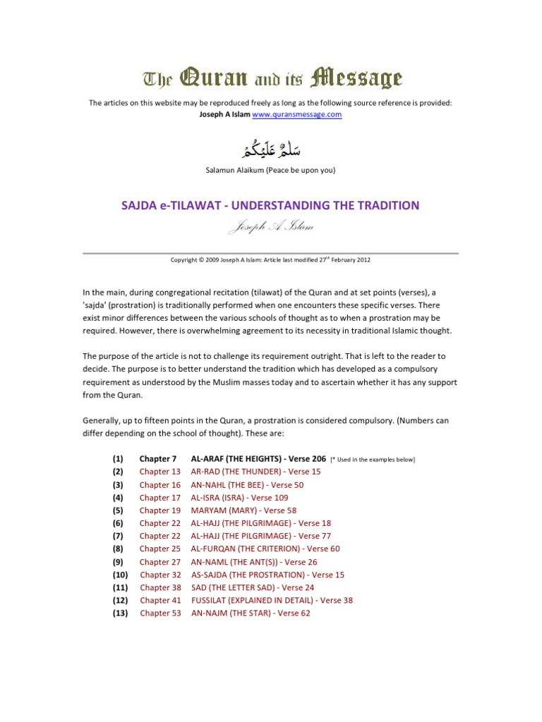 Sajda Tilawat | PDF | Quran | Islam