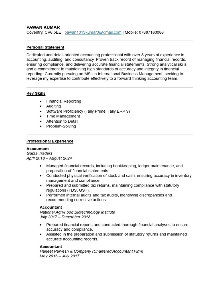 Pawan Kumar CV Accountant | PDF