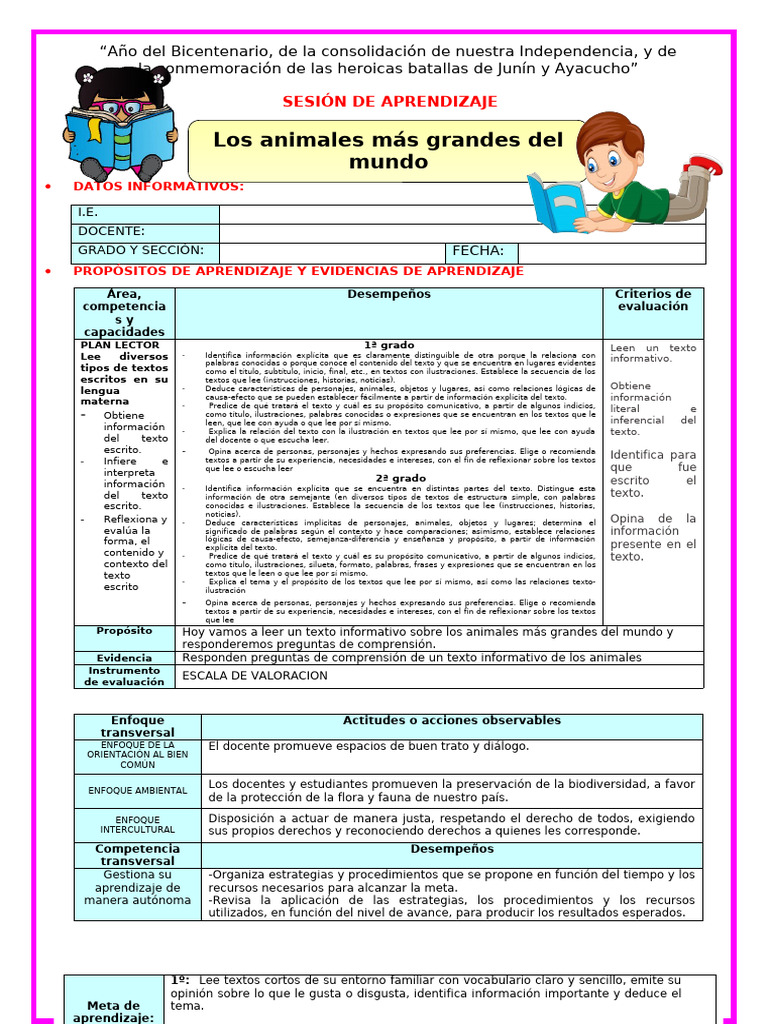 U6 s5 Sesion d4 Plan Lector Los Animales Màs Grandes Del Mundo | PDF