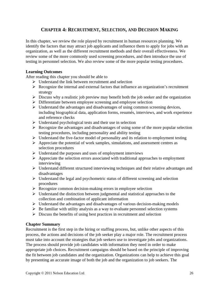Ch 4 Recruitment Selection And Decision Making Pdf Recruitment